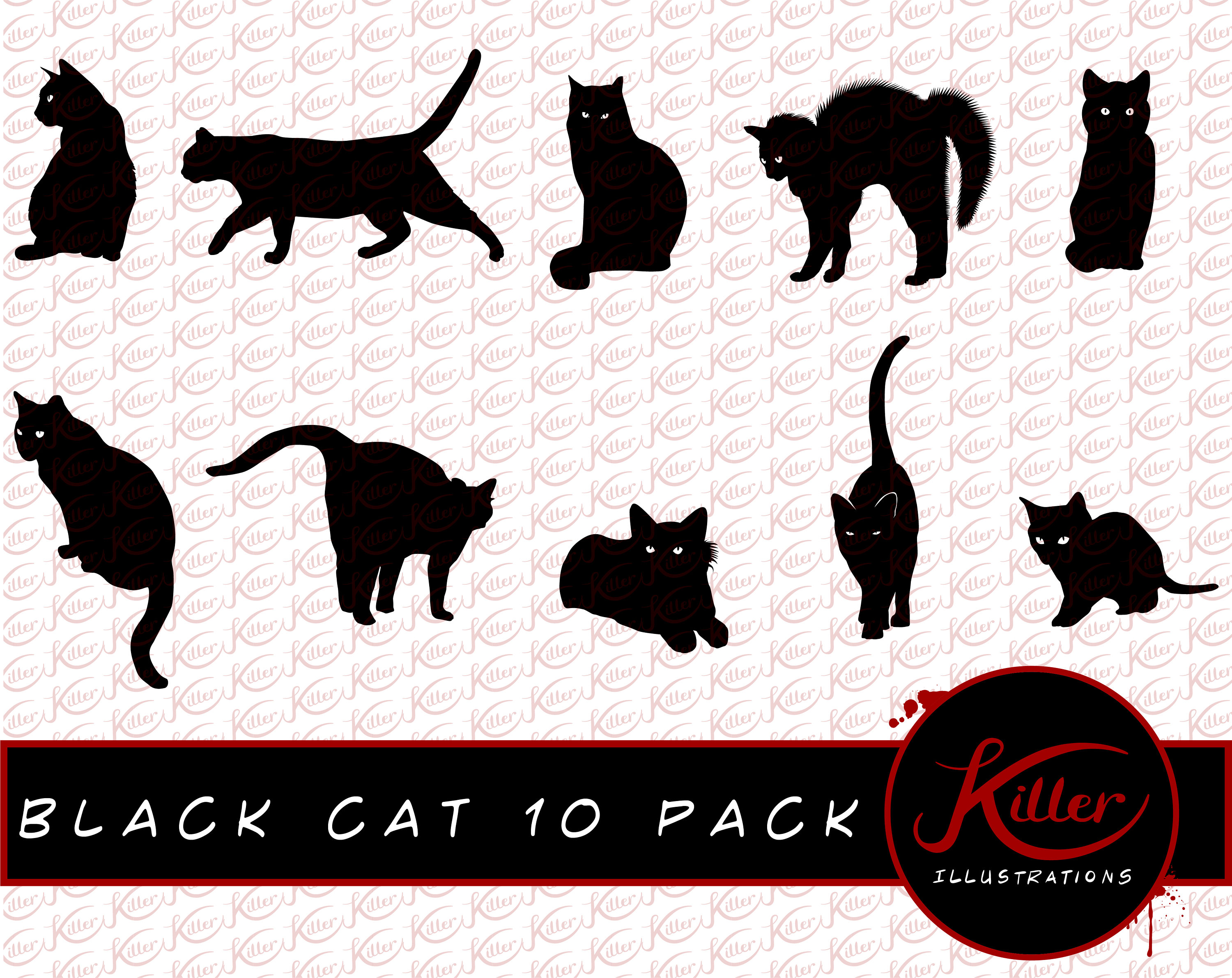 Black Cat 10 Pack Vector ANIMAL Clip Art Cut File | Etsy