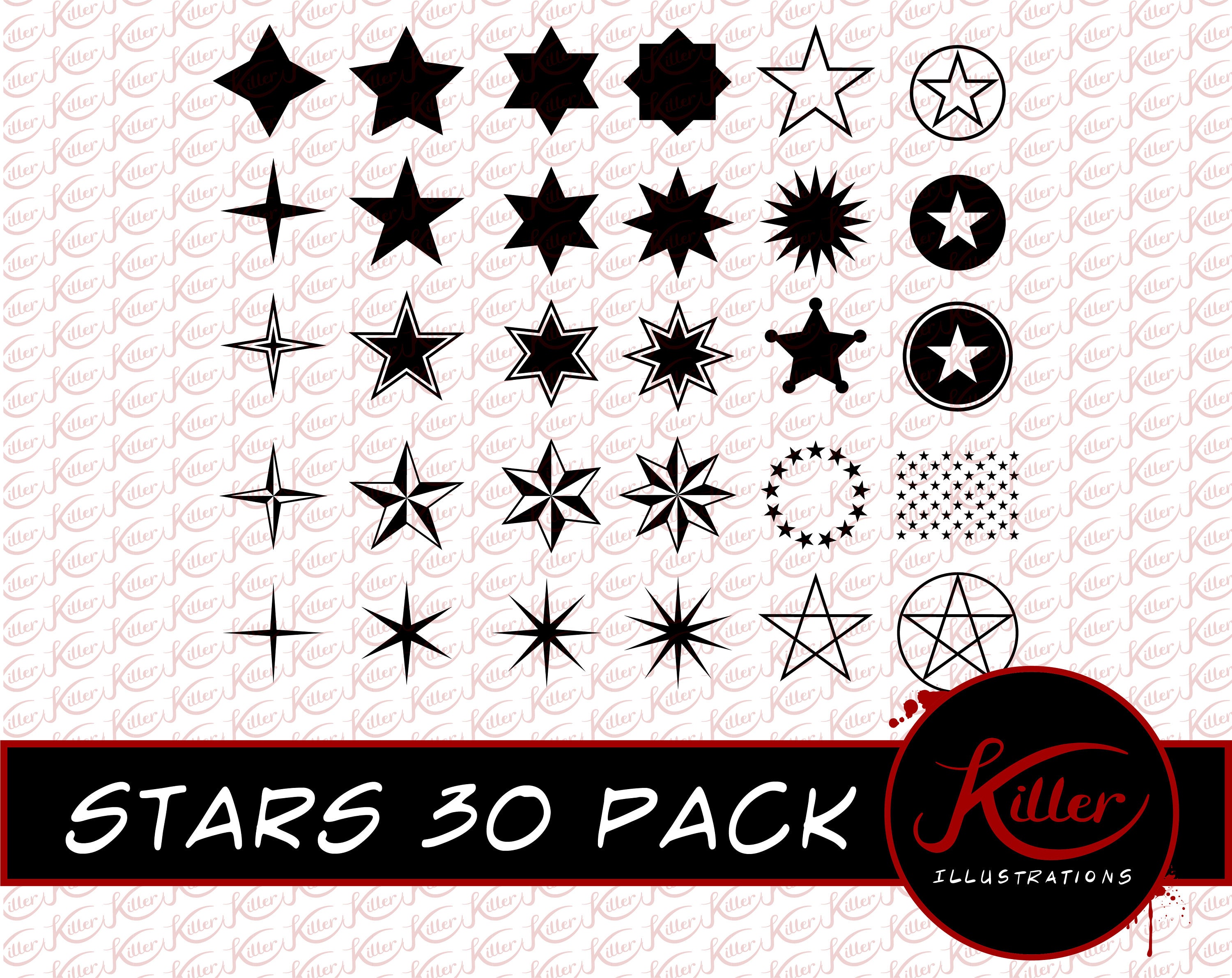 Star Vector 30 Pack Clip Art Cut File Instant Digital | Etsy
