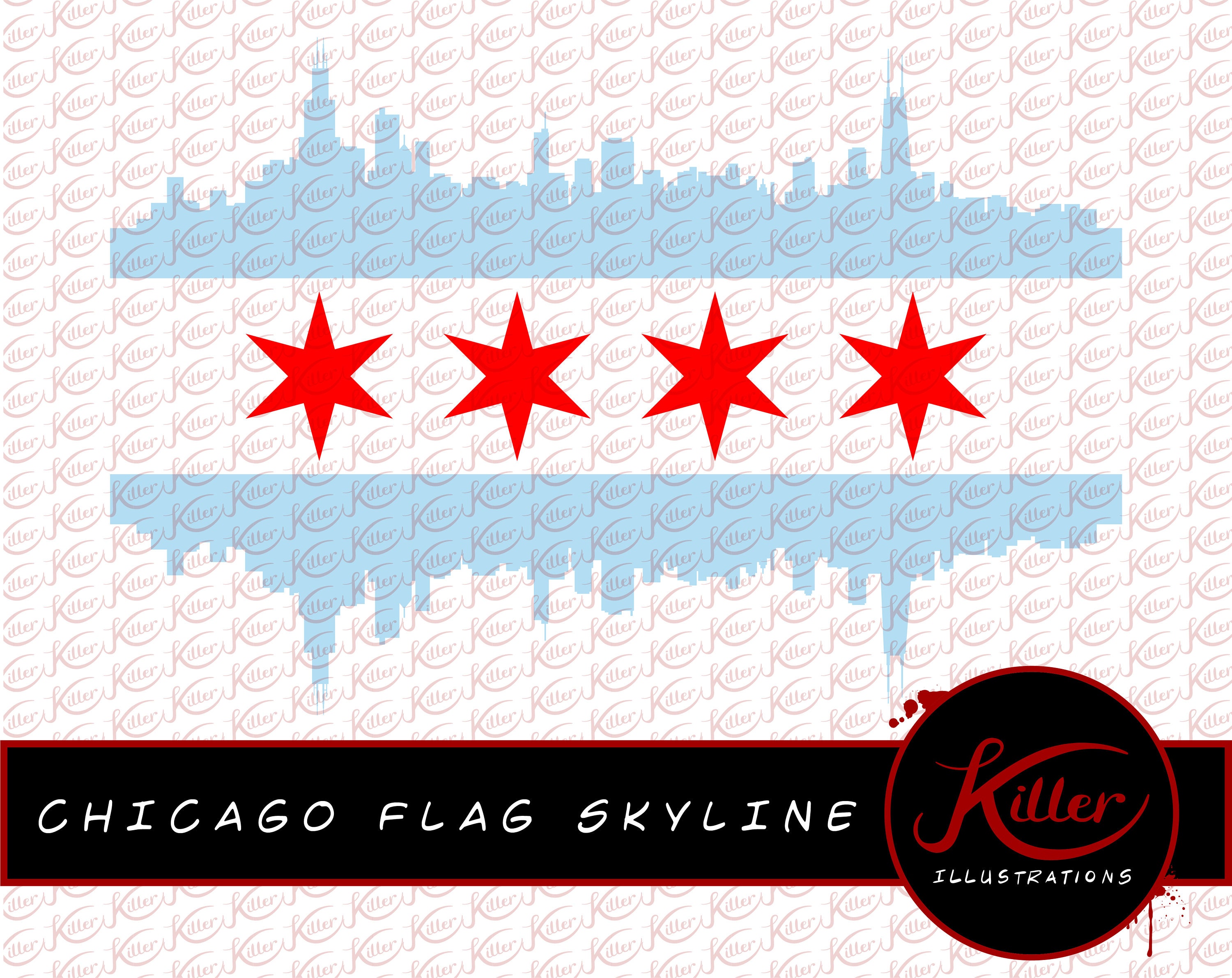 CHICAGO FLAG SKYLINE Vector | Clip Art | Cut File| Instant Digital ...