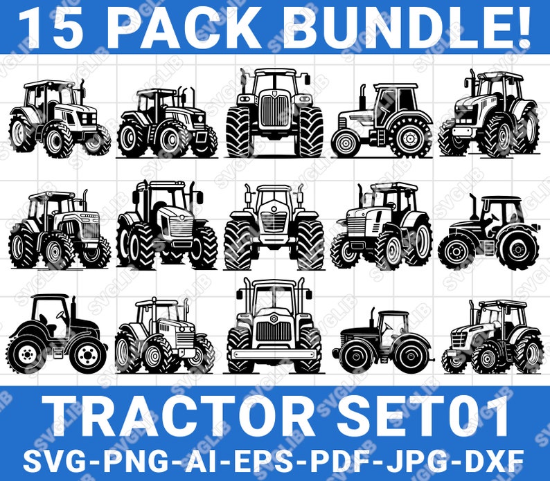 Tractor Set01 SVG Bundle, Tractor PNG Collection, Clipart, Detailed ...