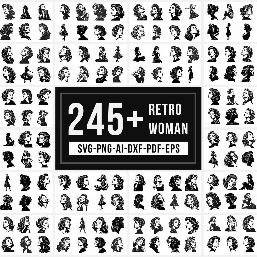 Retro Woman Set 245 SVG Cut Bundle, Retro Woman PNG Collection, Clipart ...