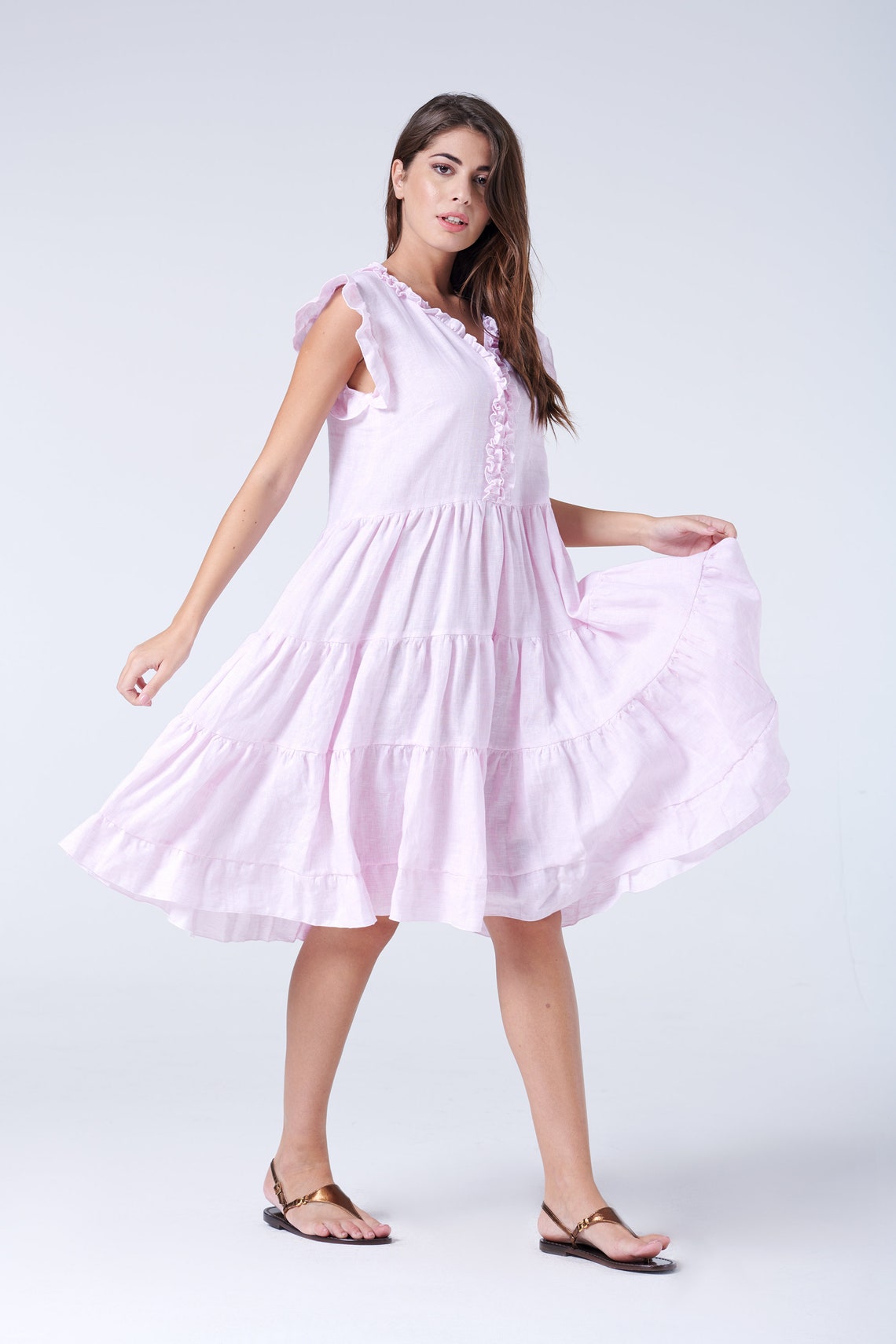 Plus Size Linen Dress Tiered Ruffle Dress Italian Linen - Etsy