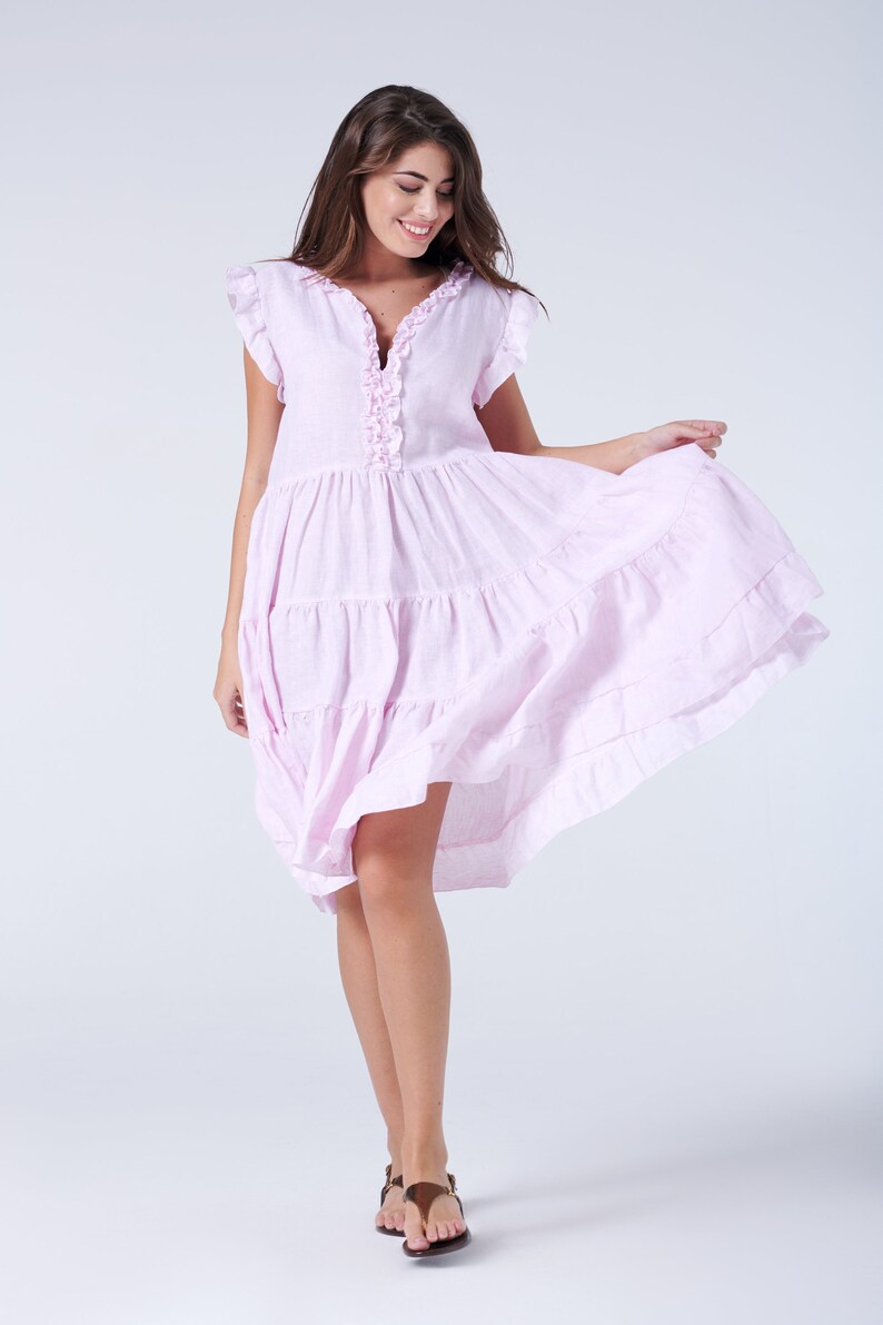 Plus Size Linen Dress, Tiered Ruffle Dress, Italian Linen Dress, Plus ...