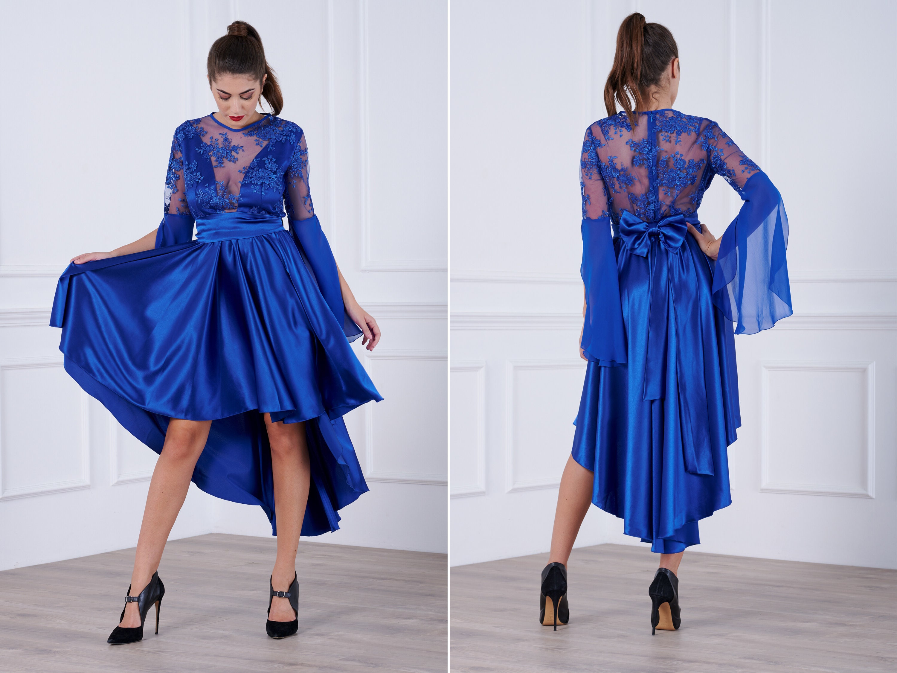 Blue Ballroom Dance Dress, Wedding Guest Dress, Argentine Tango Dress ...