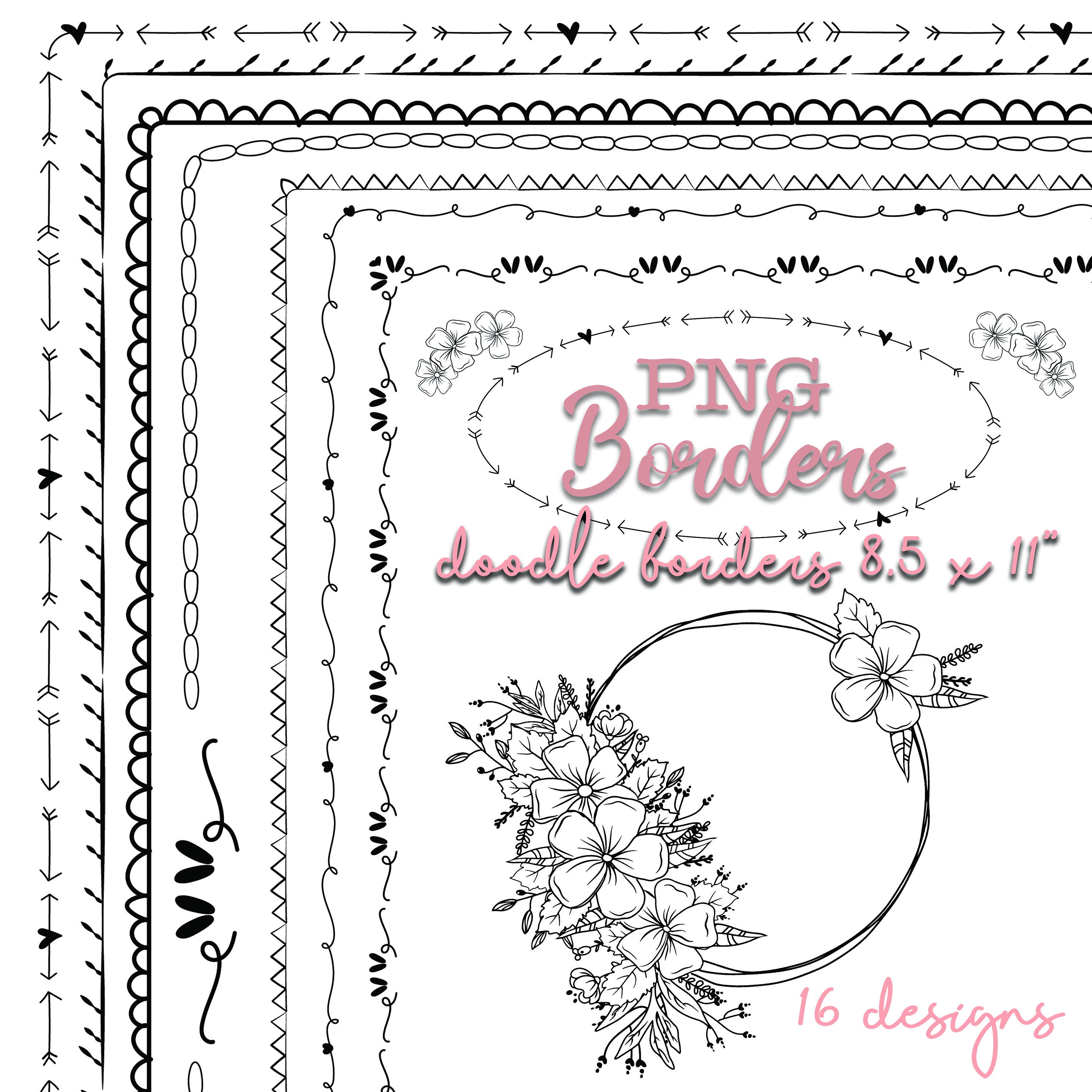 Doodle Page Border, Doodle Frames Clipart, Handdrawn Clipart for School ...