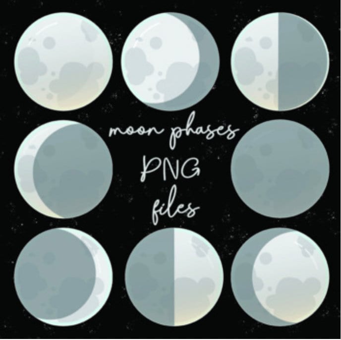 Moon Phases Clipart PNG Transparent Background - Etsy