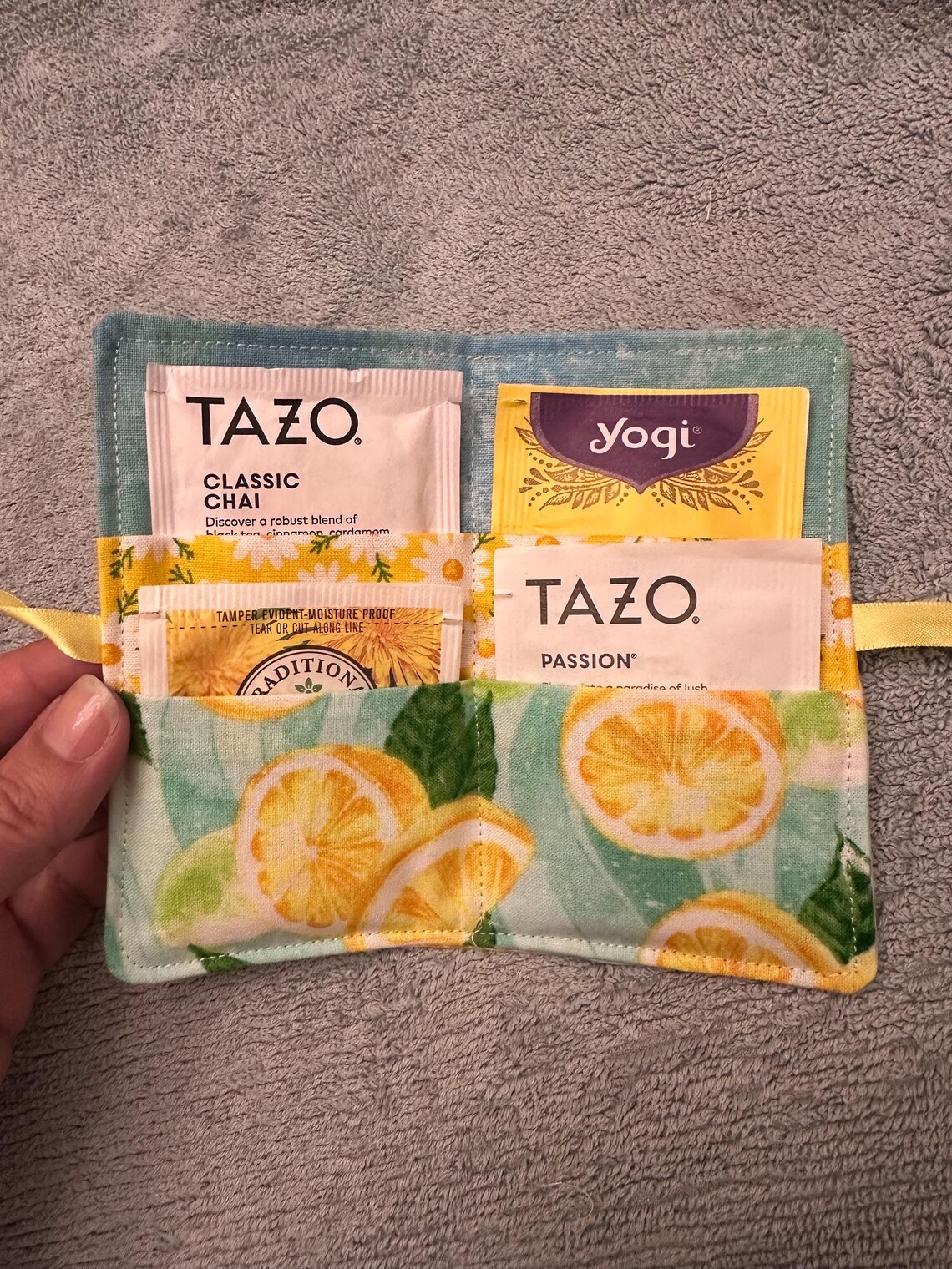 Fabric Tea Bag Wallet Holds 4 Individual Teas / Lemons Novelty Patterns ...