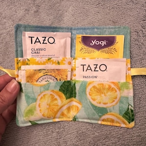 Fabric Tea Bag Wallet Holds 4 Individual Teas / Lemons Cotton Hand Sewn ...