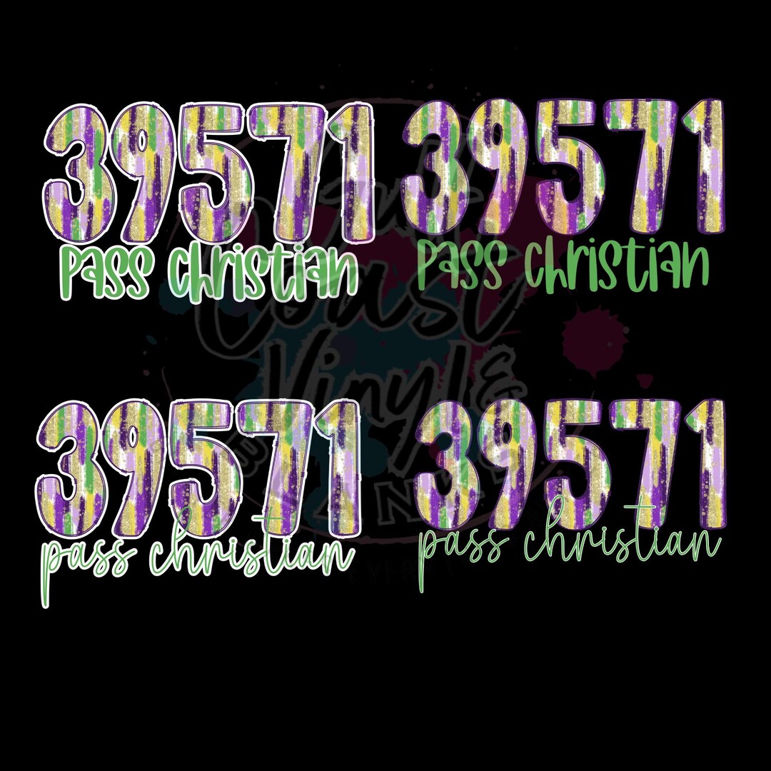 39571 Mardi Gras Zip Code Pass Christian Digital Download 300 DPI Transparent PNG 4 Designs - Etsy