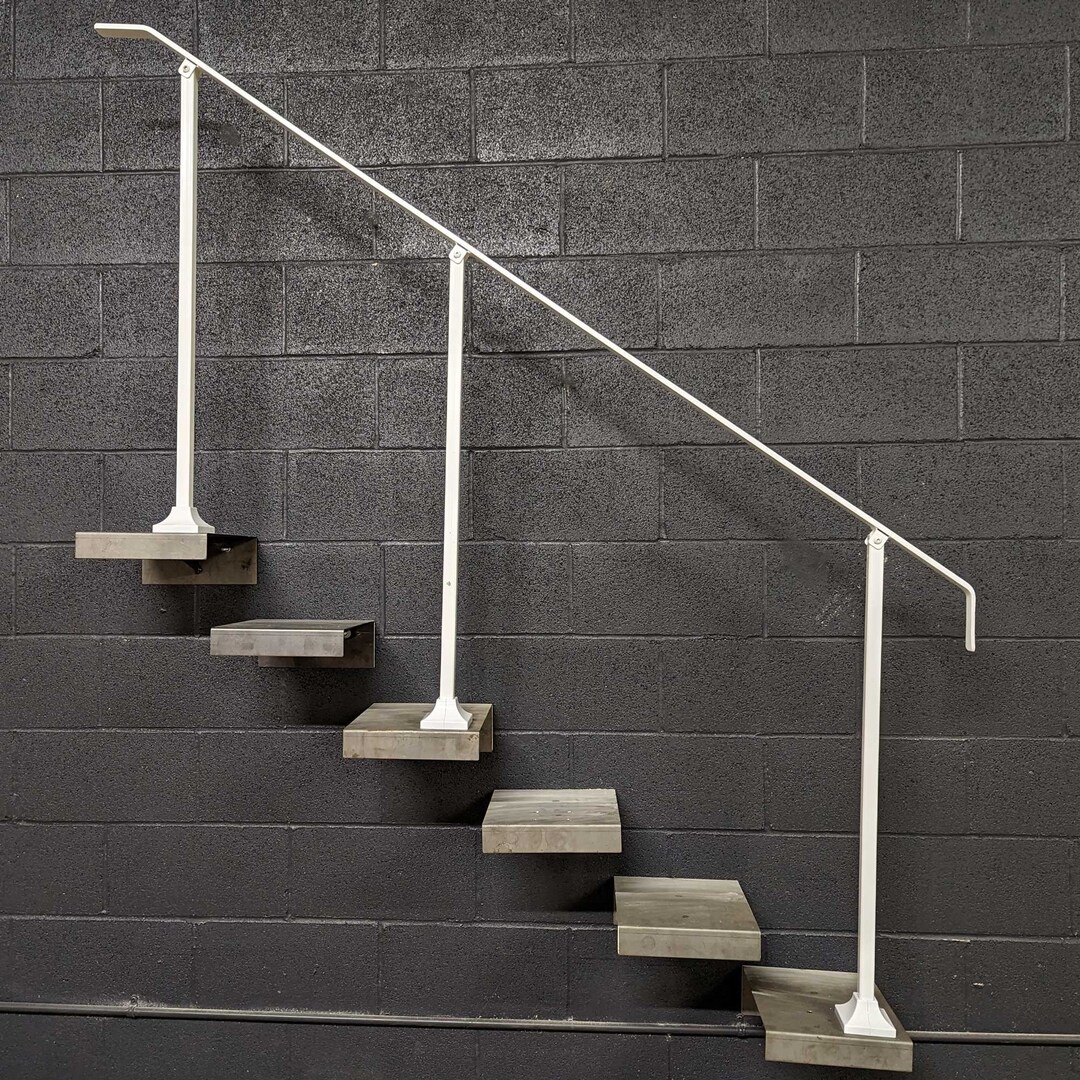 6 Foot Modern Handrail for Stairs, Base Plate Posts for Surface Mount ...