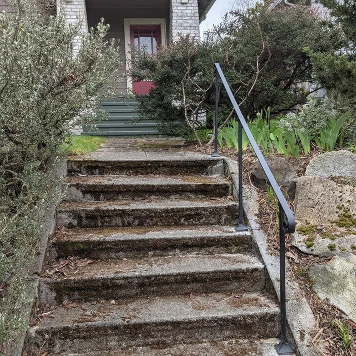 6 Foot Handrail for Stairs In-ground Posts Steel Handrail - Etsy