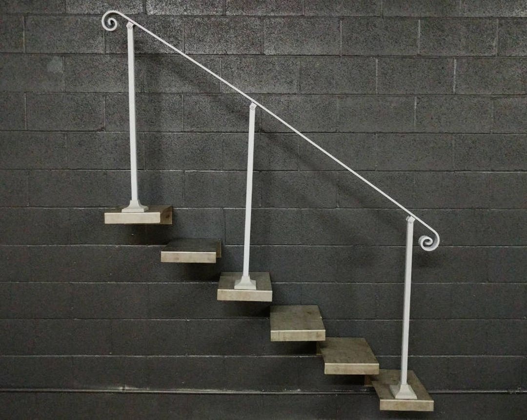 7 Foot Handrail for Stairs, Base Plate Posts for Surface Mount, Metal ...