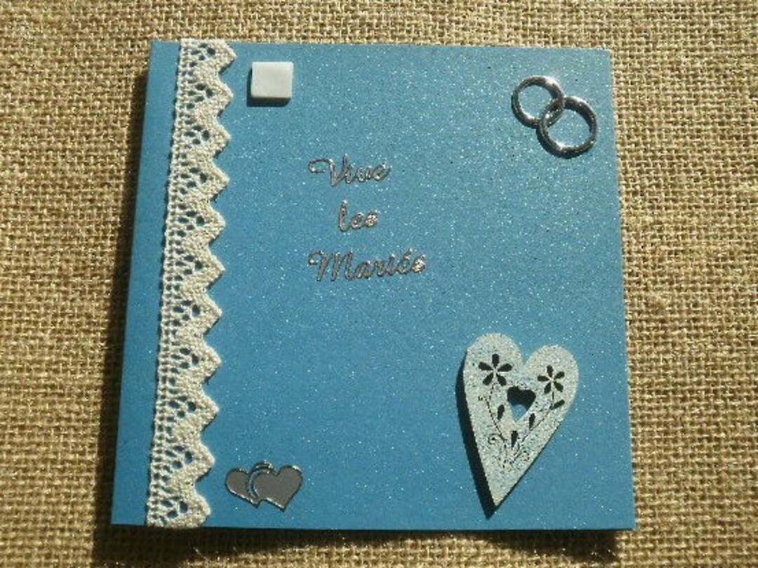 Double Square Card for a Wedding, Turquoise Color, Hearts and Alliances ...