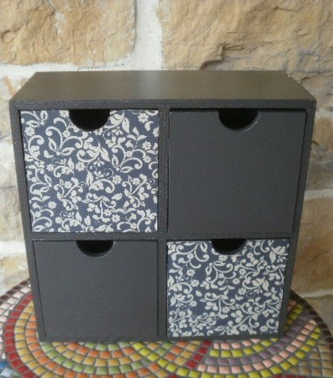 Chest of Drawers With 4 Drawers in Painted Wood Colored Steel Gray ...