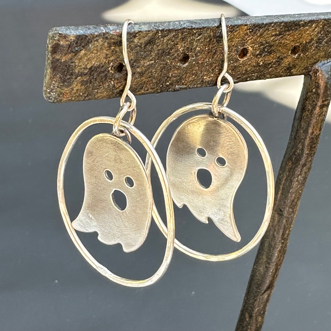 Silver Ghost Hoop Earrings, Swooping Ghosts, .925 Sterling Silver ...