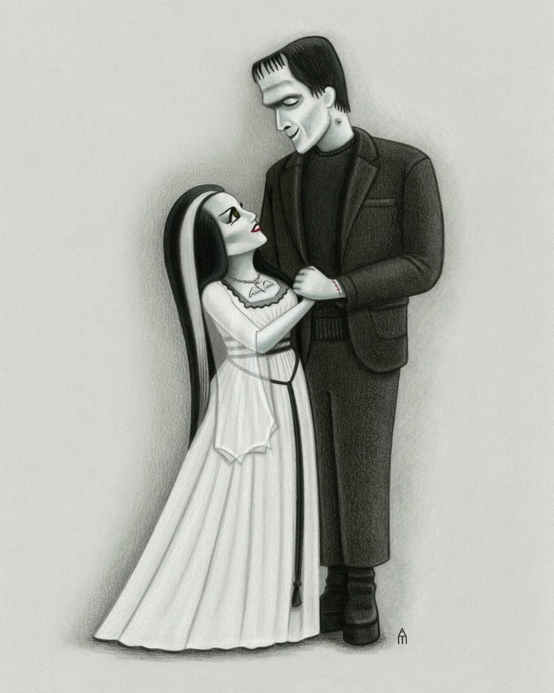 The Munsters Herman & Lily Illustration Art Print | Etsy
