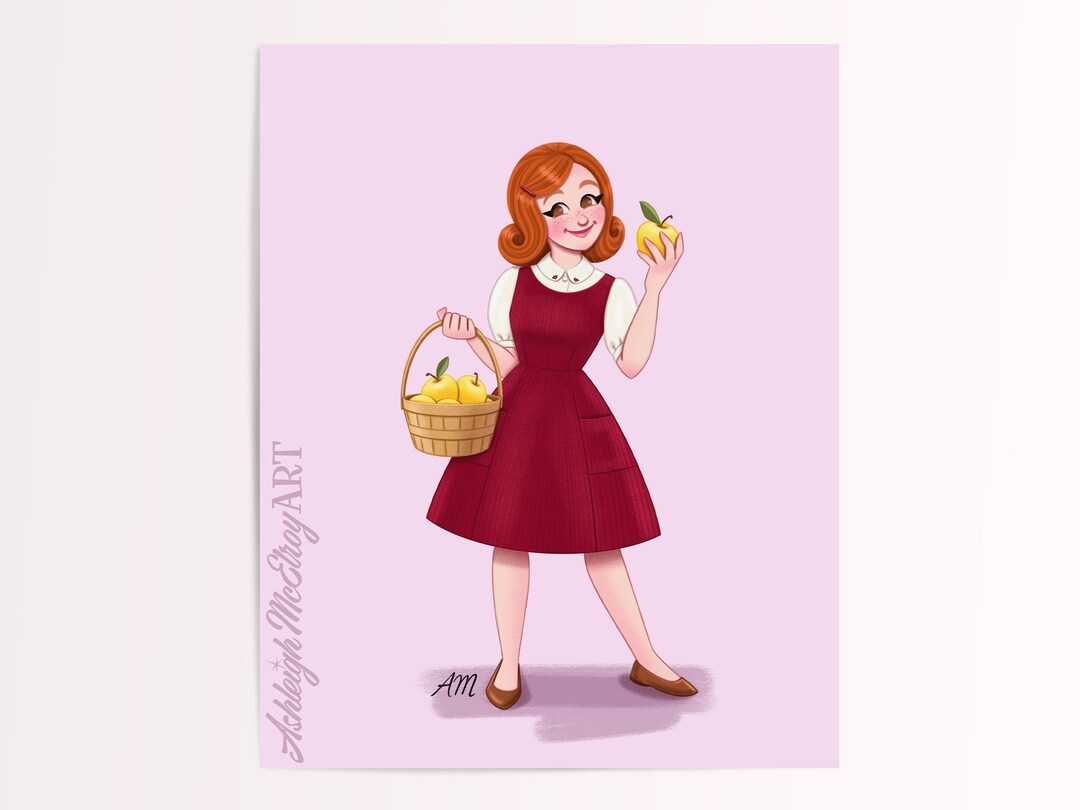 September Calendar Girl Art Print: Hand-drawn 1960s Fashion Fall ...