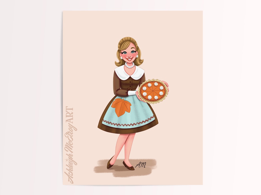 November Mid-century Calendar Gal - Illustration Art Print - Vintage ...