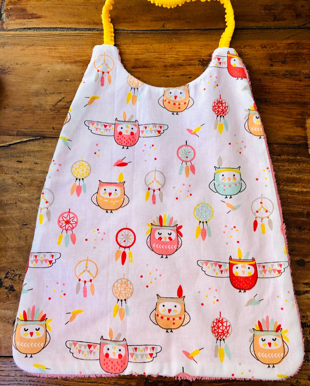 Elasticated Bib in Terry Cloth and Cotton With "multicoloured Owl ...