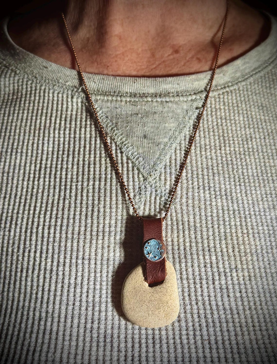 Moon and Stars Hagstone Unisex Necklace With Copper Ball Chain - Etsy