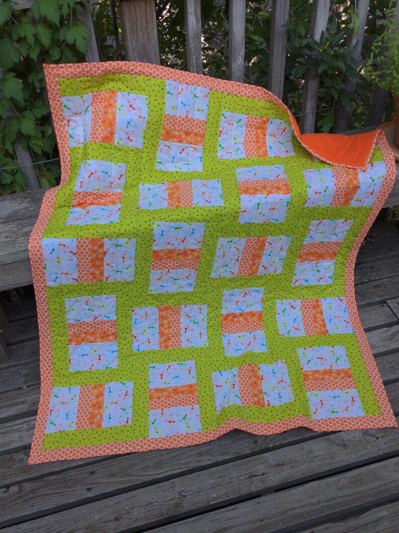 Handmade Frog Baby Quilt, Lime Green and Orange Baby Quilt - Etsy