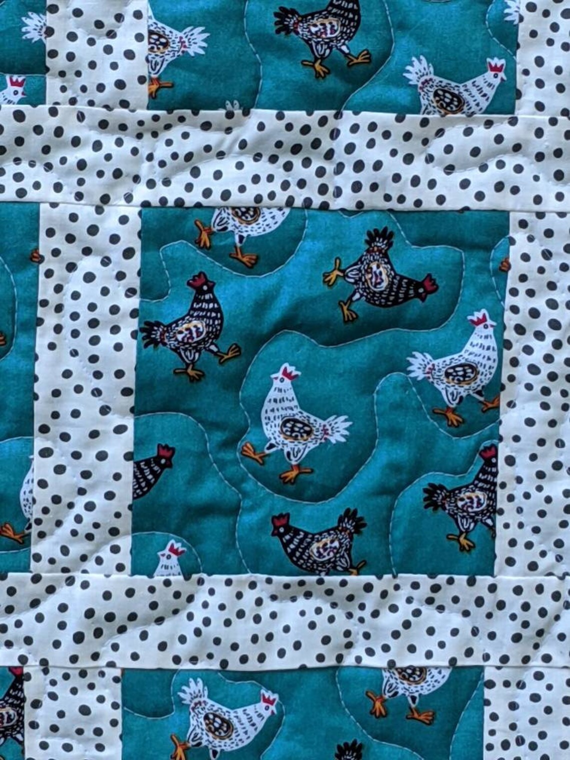Barnyard Baby Quilt Chicken Baby Quilt Handmade Teal and - Etsy
