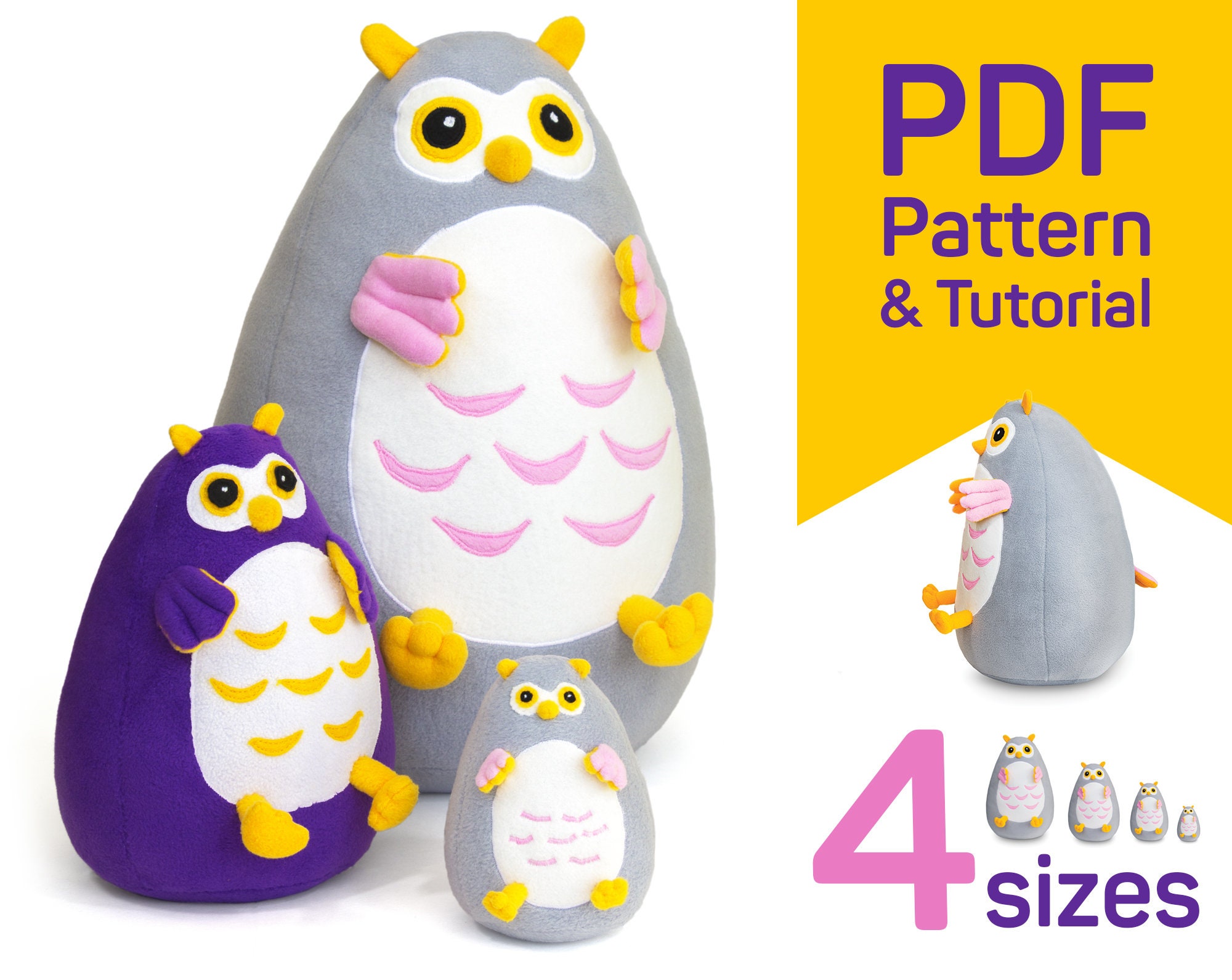 Fatty Owl pattern for sewing PDF Stuffed owl pattern | Etsy