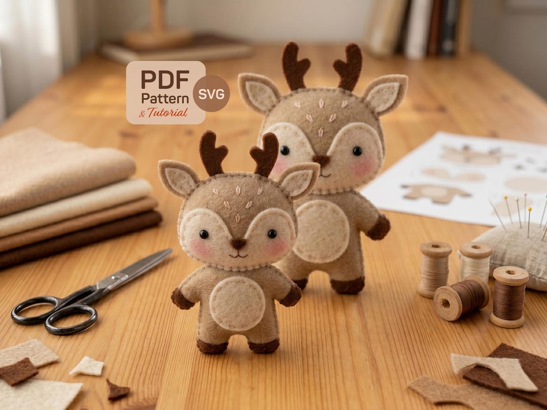 Felt Deer Sewing Pattern, Kawaii Stuffed Toy DIY, Woodland Nursery ...
