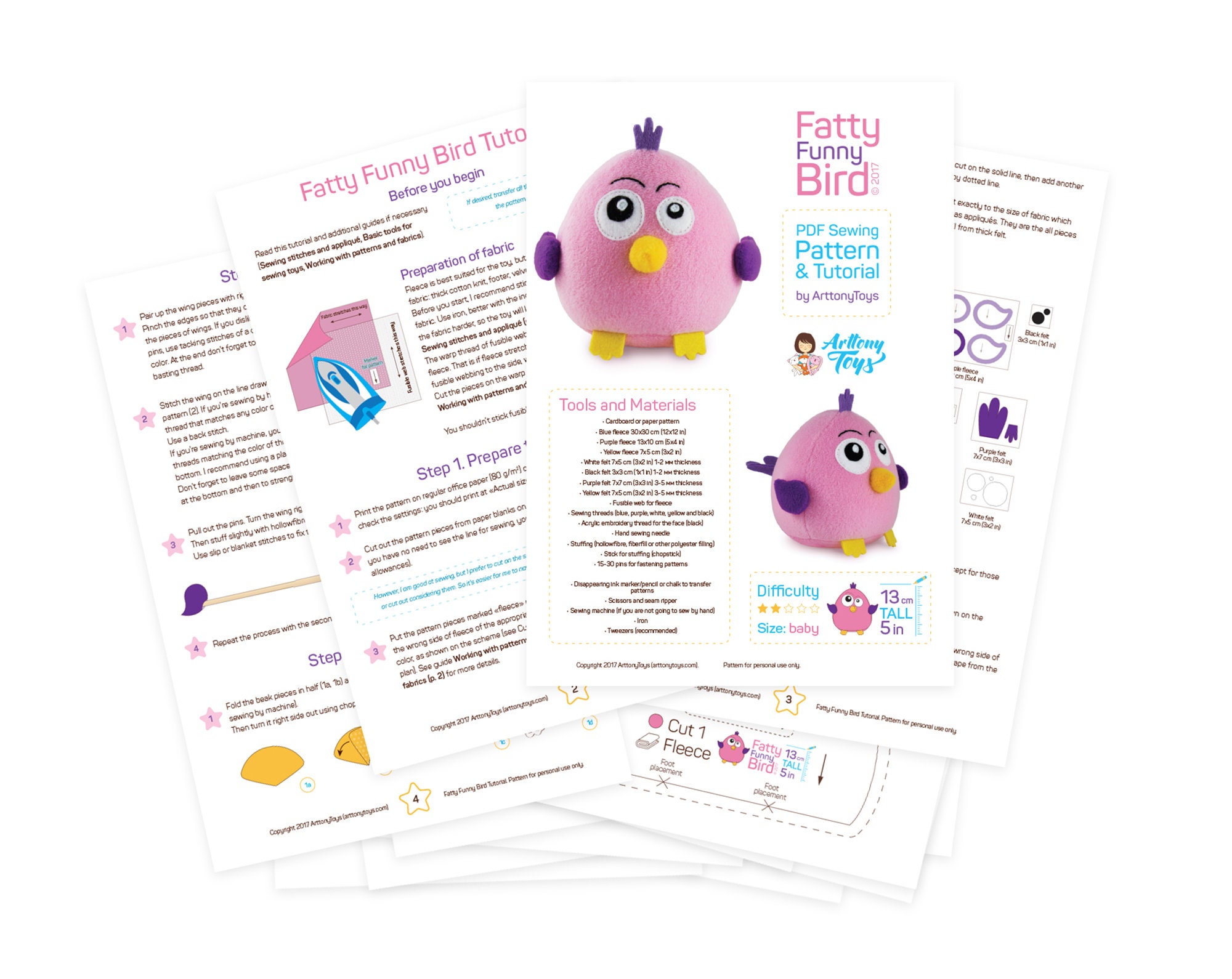 Bird sewing pattern PDF Stuffed bird pattern Fatty Funny | Etsy