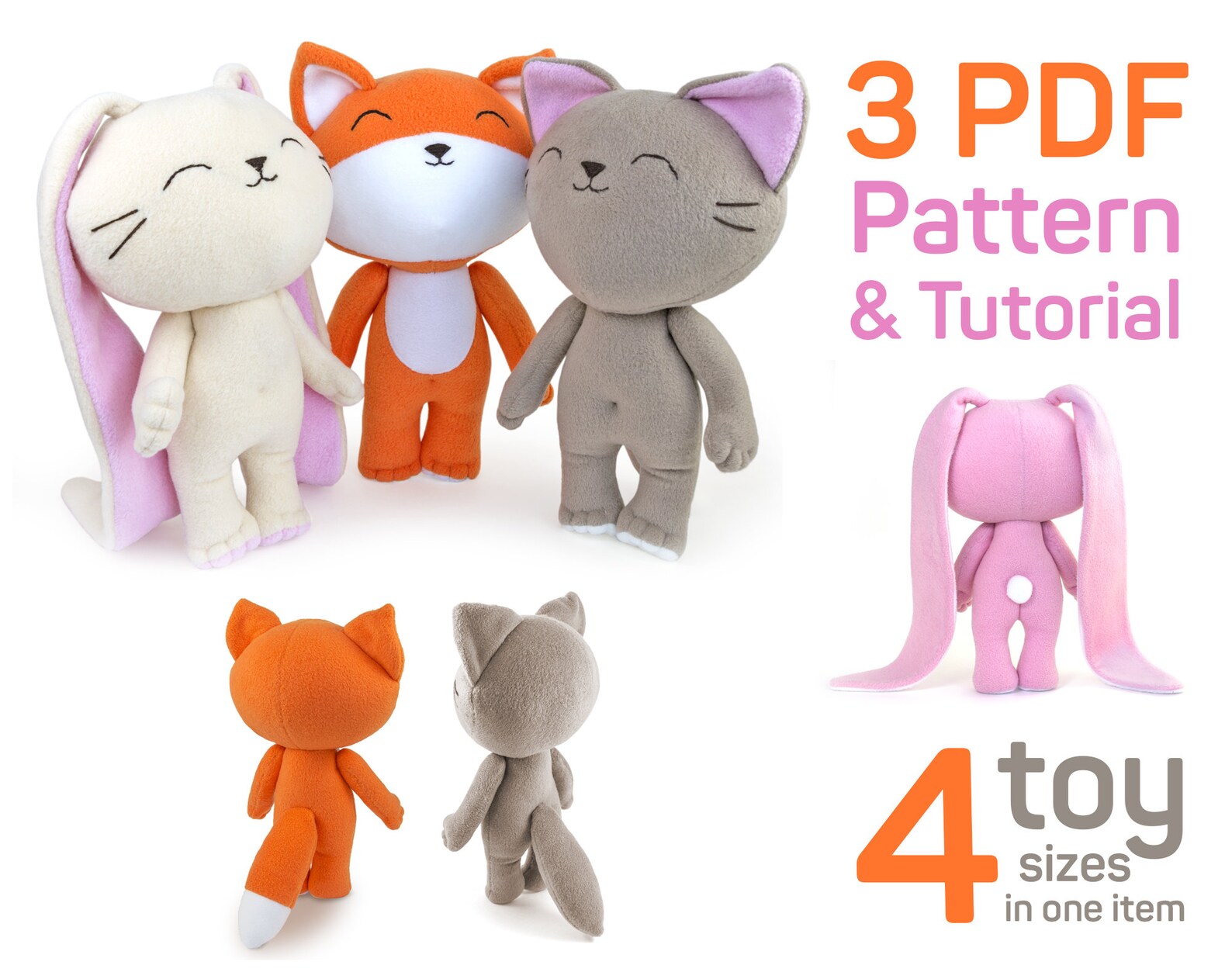 Animal Doll Sewing Pattern PDF: 3 Cute Plush Stuffed Animal | Etsy