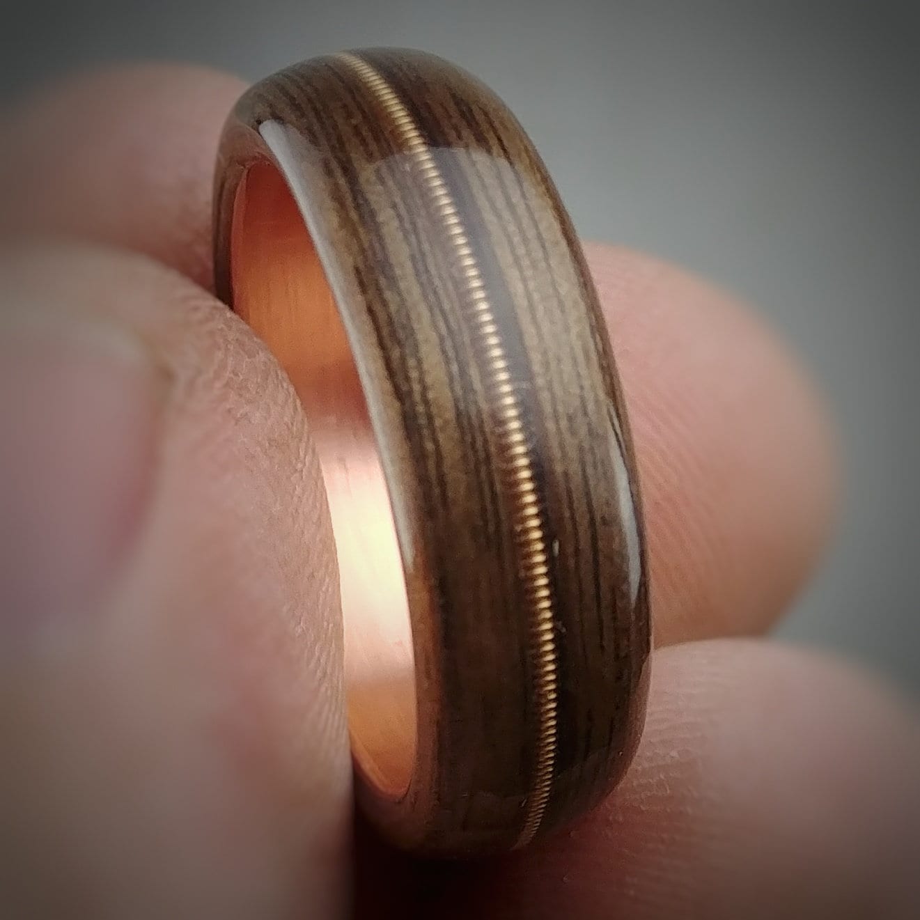 Men's Wedding Ring Guitar String Inlay Walnut and Copper - Etsy