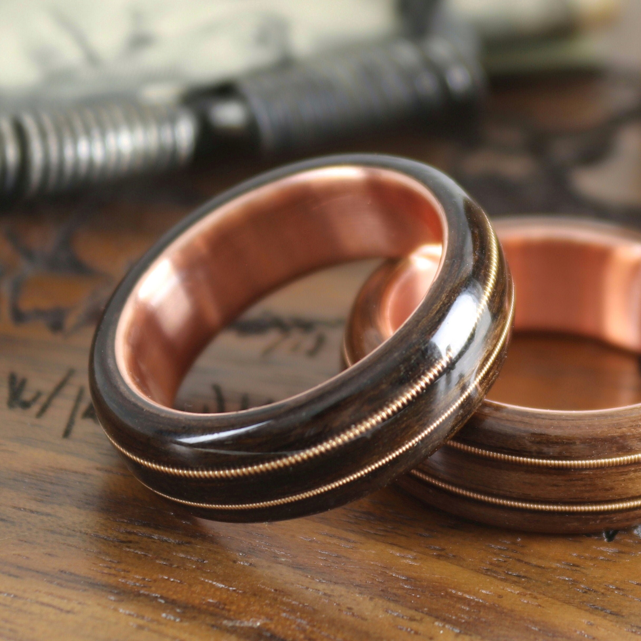Men's Wedding Ring Double Guitar String Inlay E. Indian - Etsy