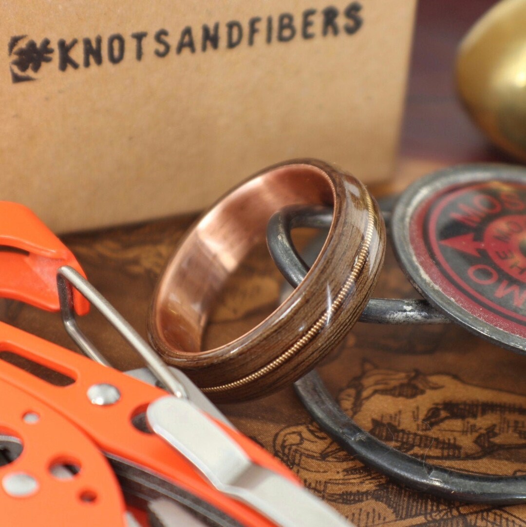 Men's Wedding Ring, Guitar String Inlay, Walnut and Copper Wood Ring ...