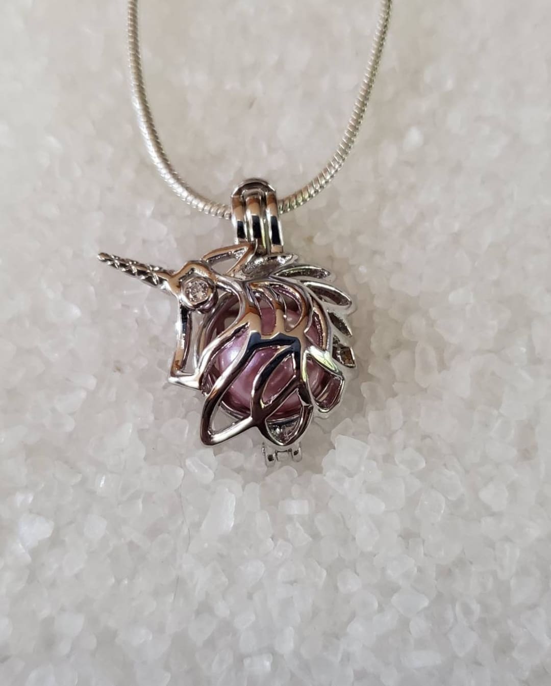 Silver Plated Unicorn Pearl Cage Pendant With 20 Inch 925 Sterling ...