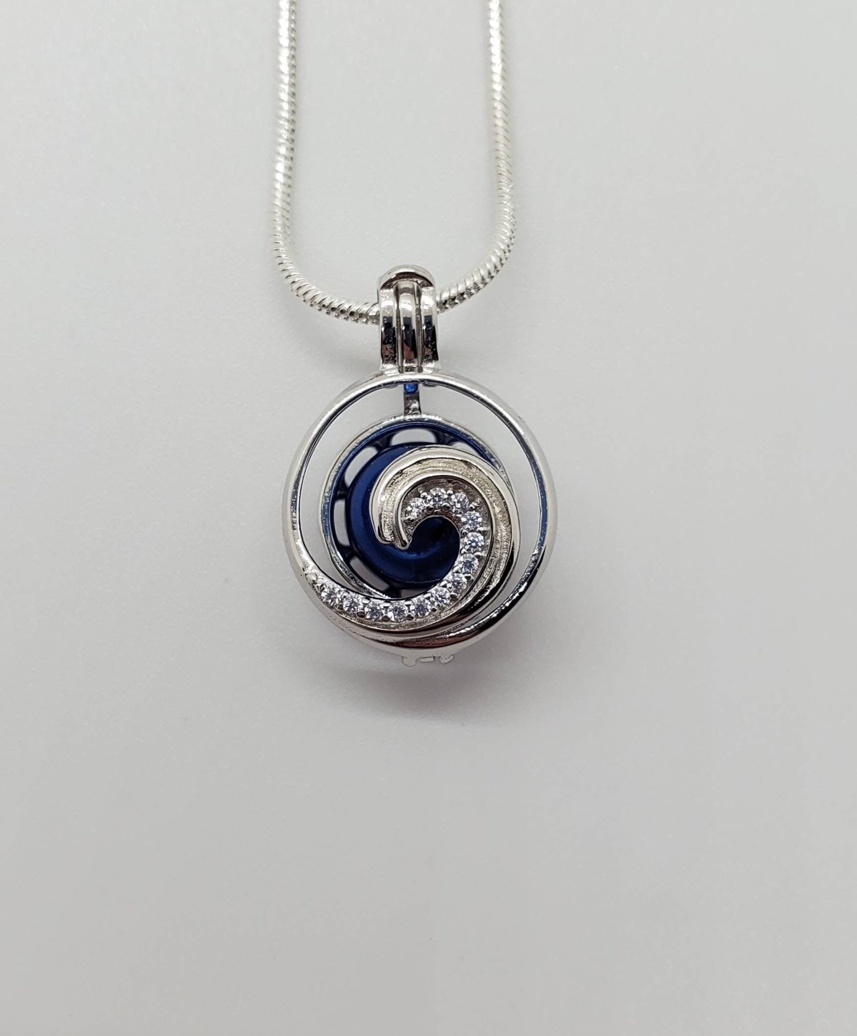 Sterling Silver Ocean Wave Pearl Cage Pendant With 20 Inch Sterling ...