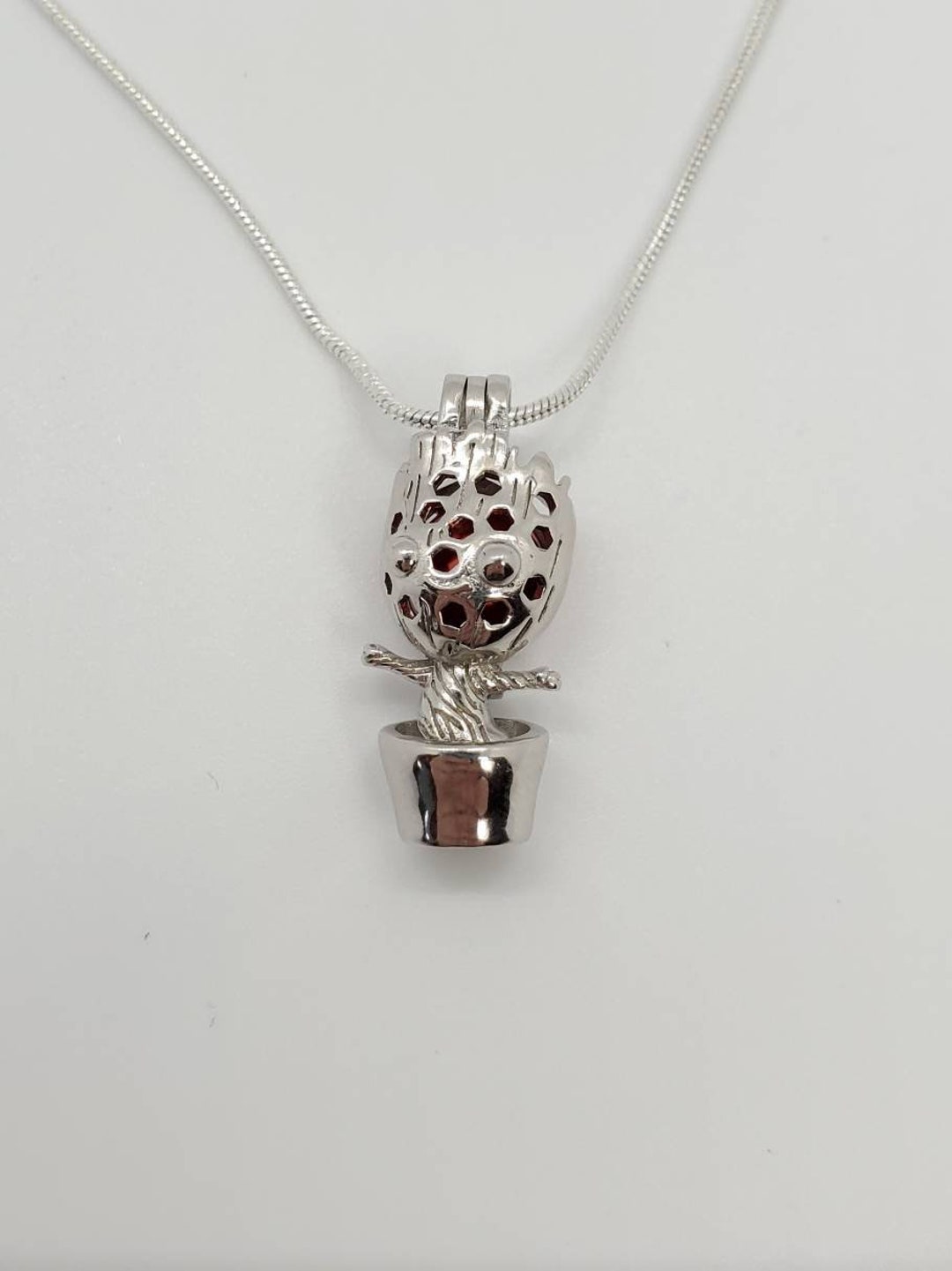 Sterling Silver Baby Groot in Plant Pot Pearl Cage Pendant With 20 Inch ...