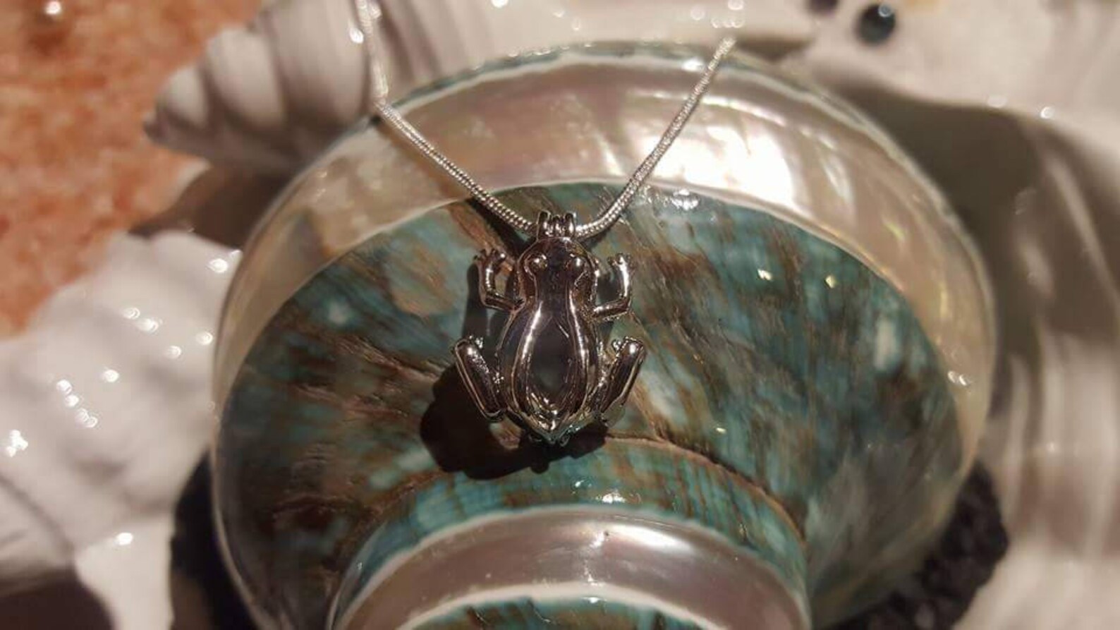 Silver Plated Frog Cage Pearl Pendant With 20 Inch Sterling Silver ...