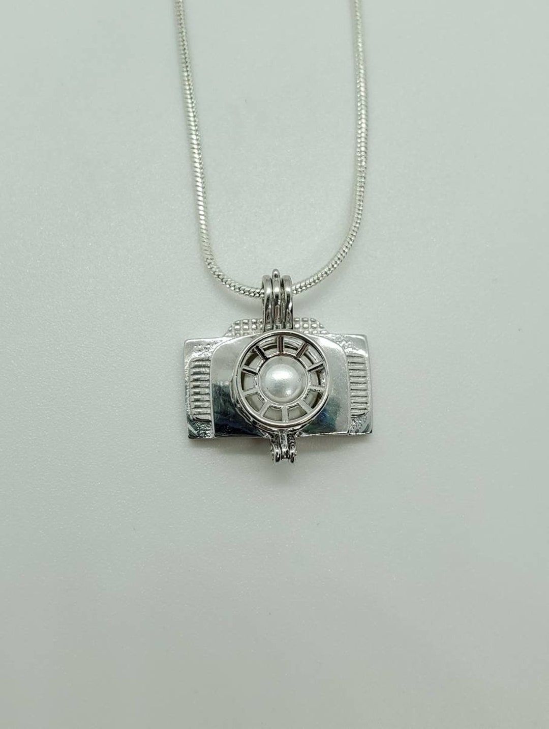 Sterling Silver Camera Pearl Cage Pendant With 20 Inch Sterling Silver ...
