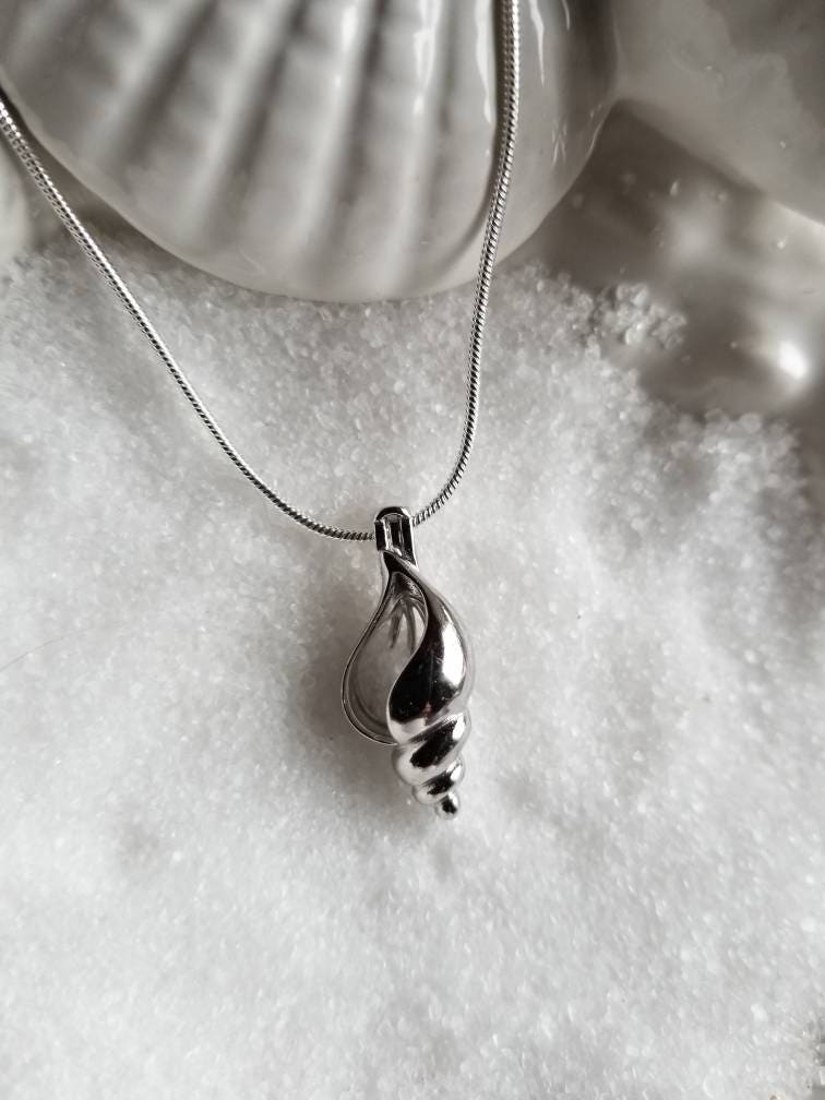 925 Sterling Silver Conch Shell Pearl Cage Pendant with | Etsy