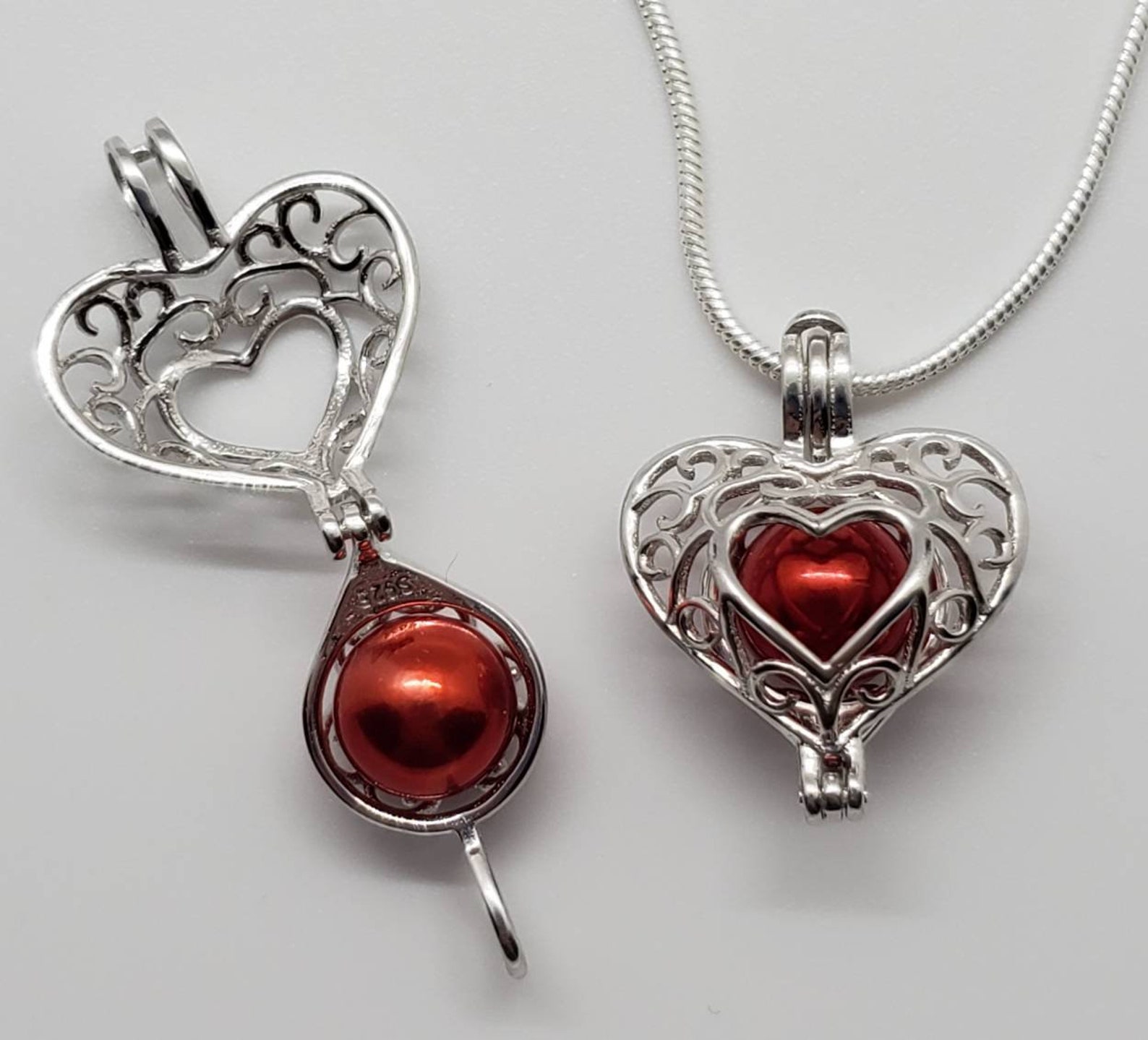 925 Sterling Silver Filigree Heart Pearl Cage Pendant With 20 - Etsy