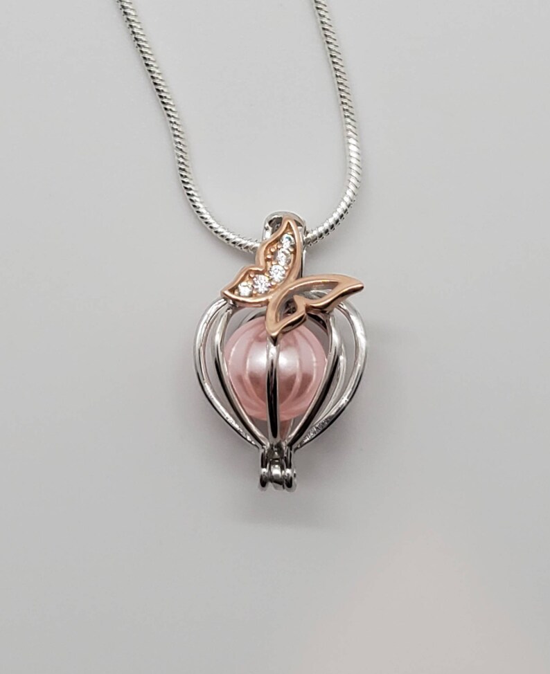 925 Sterling Silver Pearl Cage With Rose Gold Butterfly and 20 | Etsy