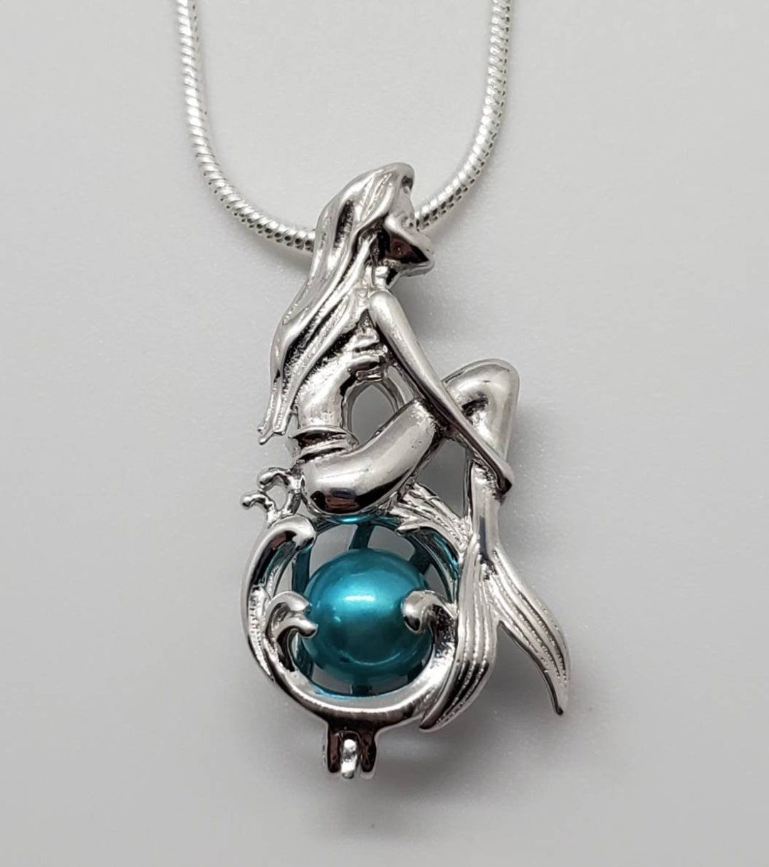 925 Sterling Silver Little Mermaid Pearl Cage Pendant With 20 Inch 925 ...