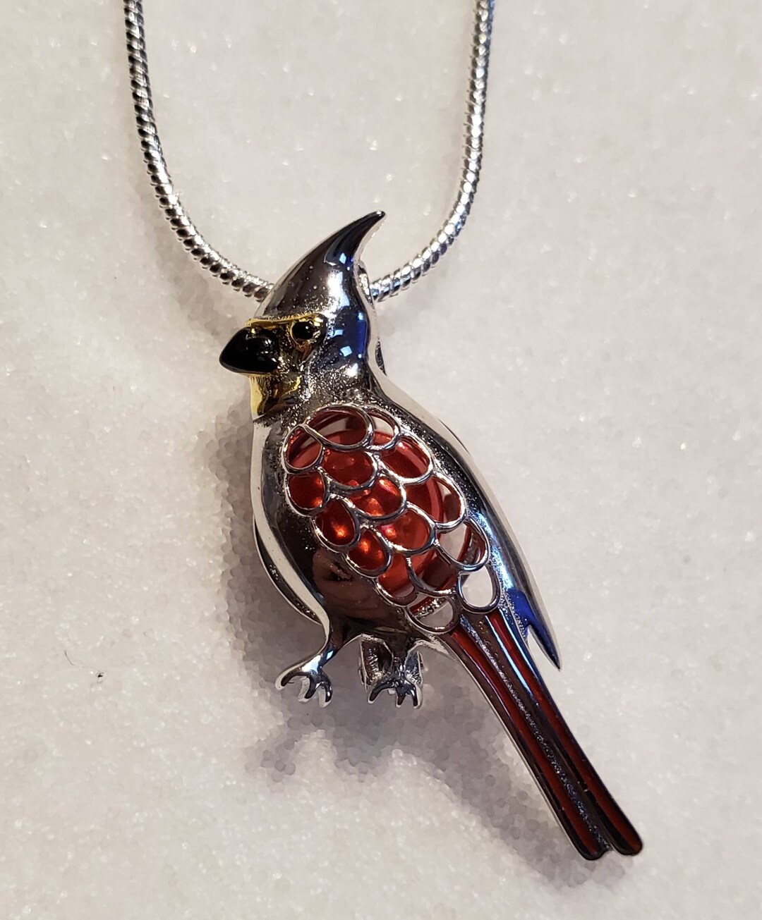 Sterling Silver Cardinal Bird Pearl Cage Pendant With 20 Inch Sterling ...