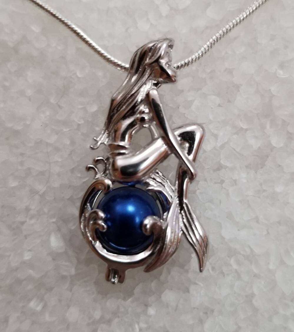 925 Sterling Silver Little Mermaid Pearl Cage Pendant With 20 - Etsy