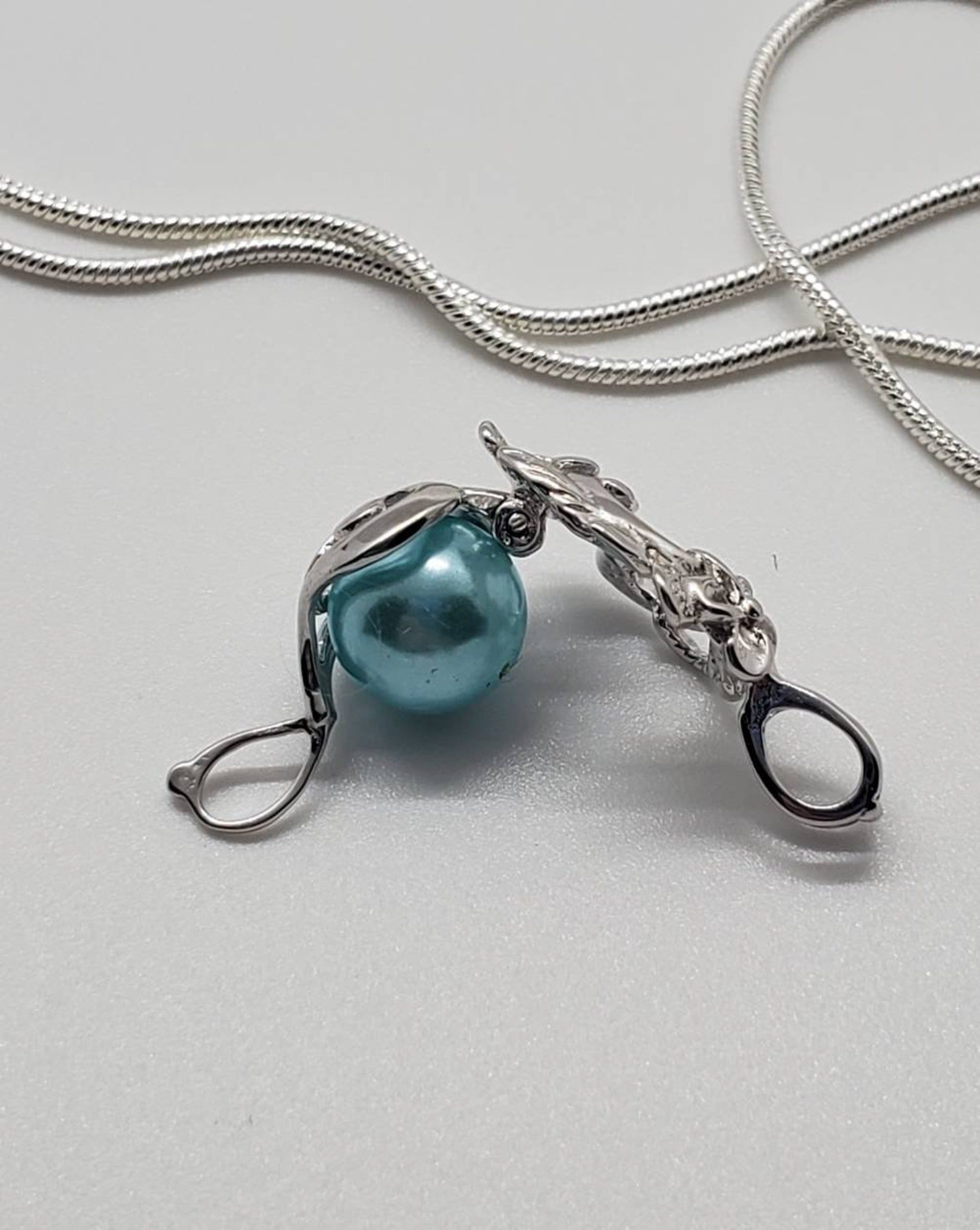 925 Sterling Silver Flower Pearl Cage Pendant With 20 Inch Sterling ...