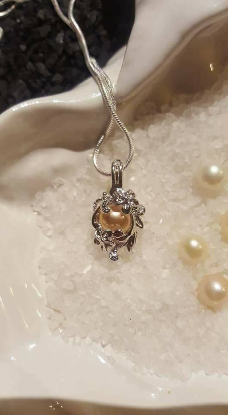 925 Sterling Silver Flower Pearl Cage Pendant With 20 Inch Sterling ...
