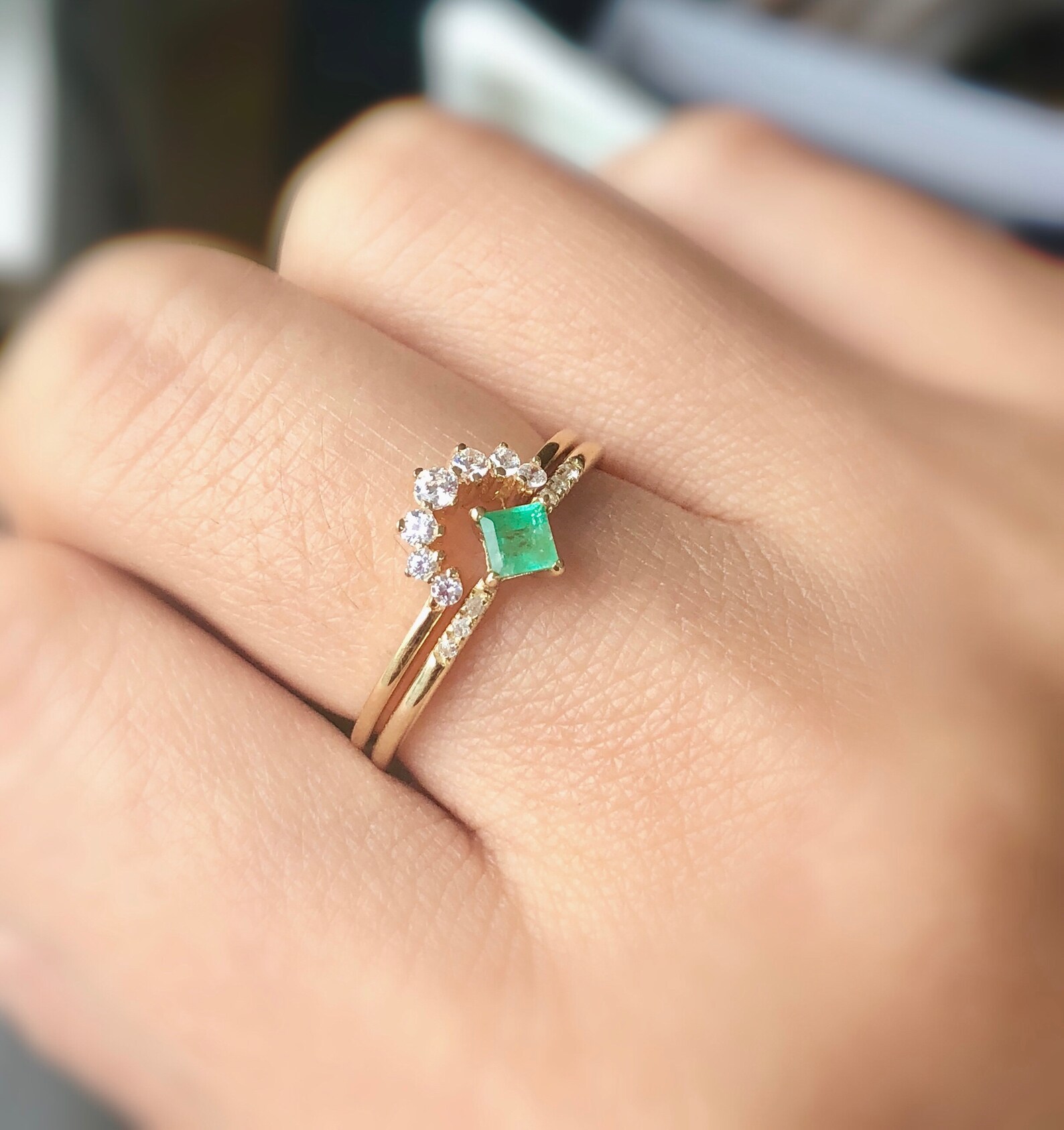 Emerald Ring Emerald Square Ring Stackable Emerald Ring | Etsy