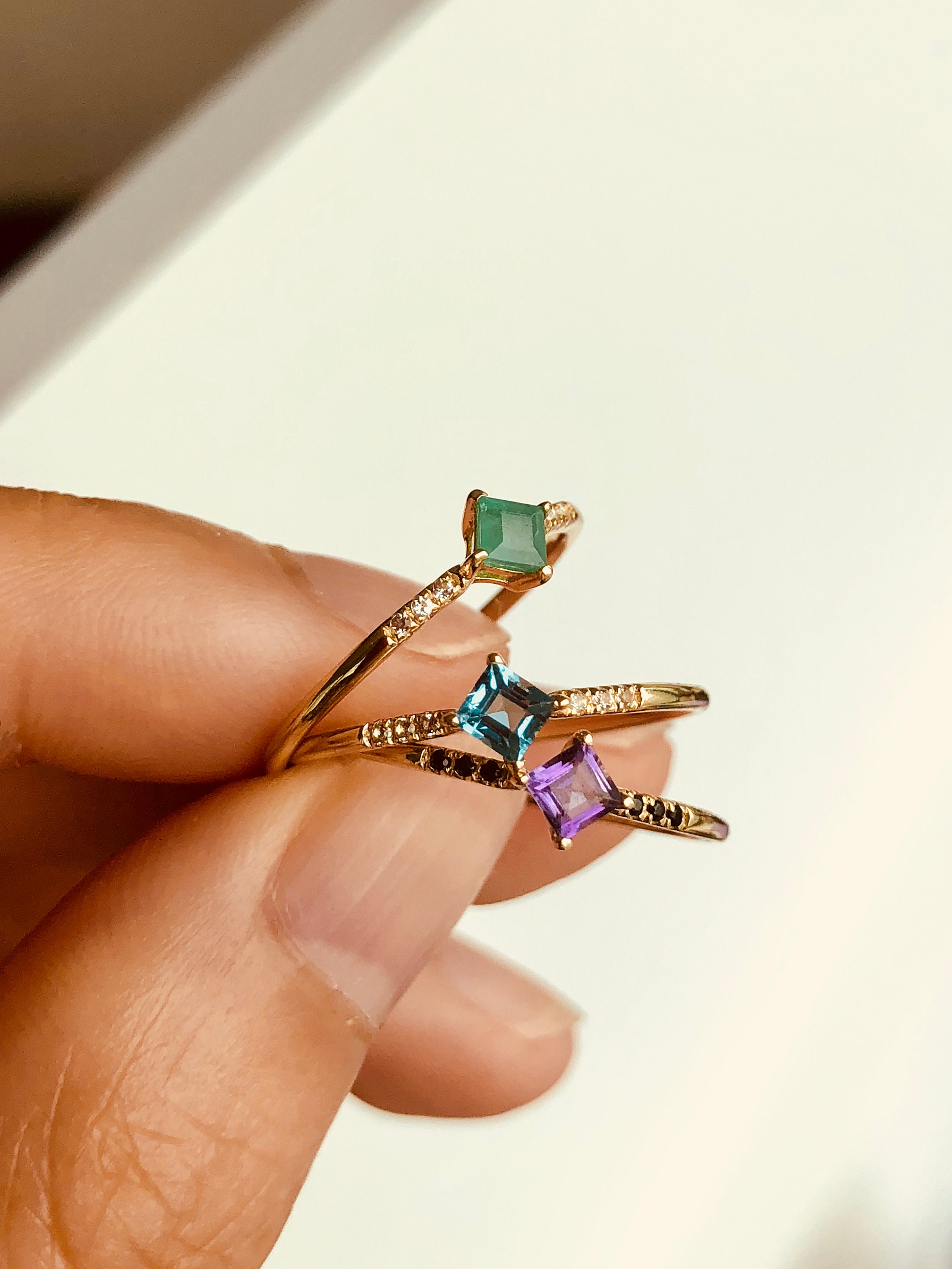 Emerald Ring Emerald Square Ring Stackable Emerald Ring | Etsy