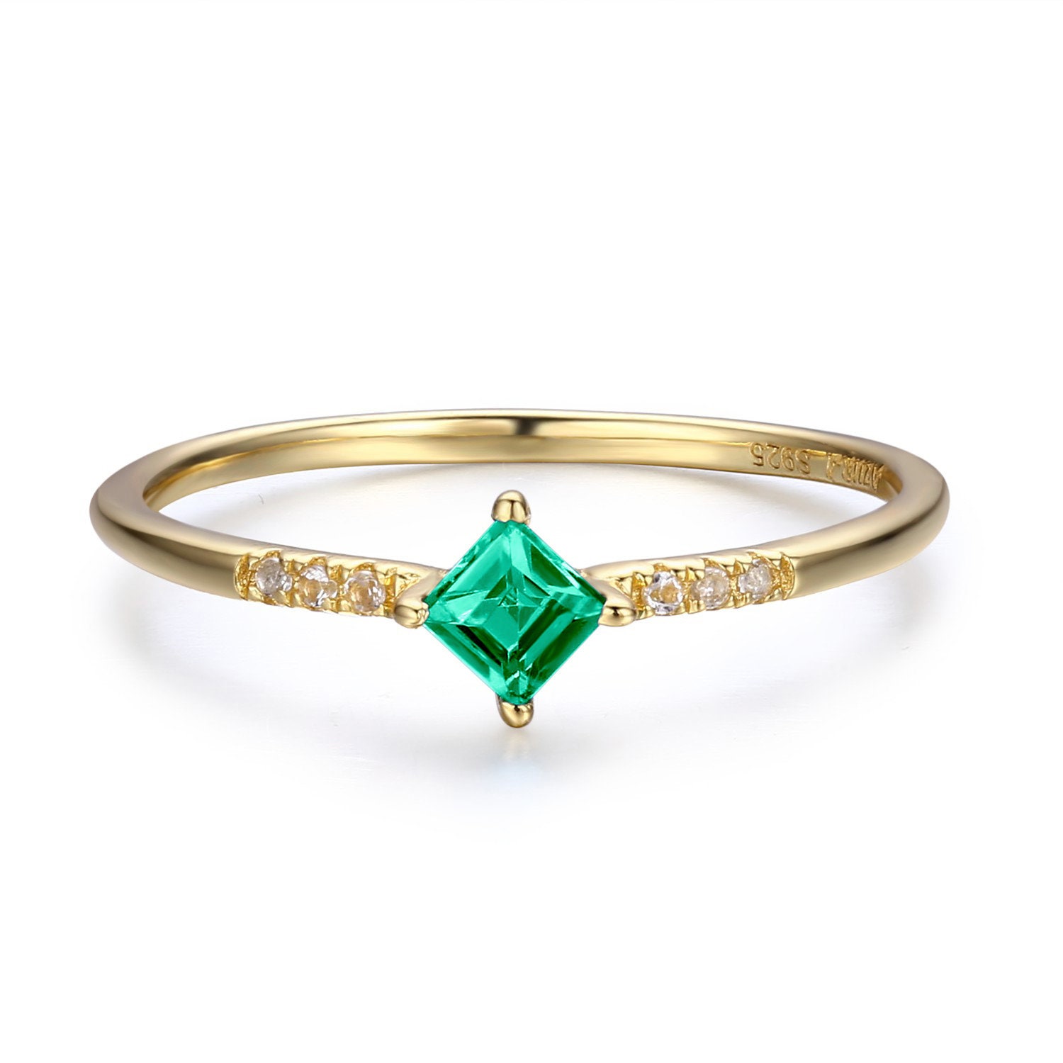 Emerald Ring Emerald Square Ring Stackable Emerald Ring | Etsy