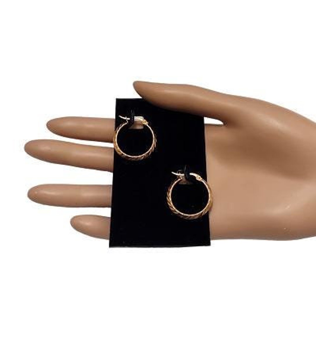 Bevel Etched 1 Inch Hoop Pierced Post Earrings Vintage Gold Tone Round ...